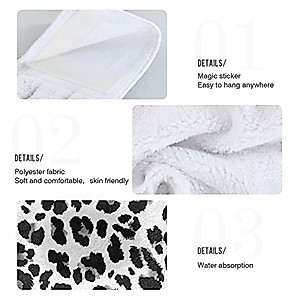 Kitchen Hanging Hand Towels for Bathroom Decorative with Hanging Loop White Leopard Black Cheetah Set of 2 Soft Absorbent Funny