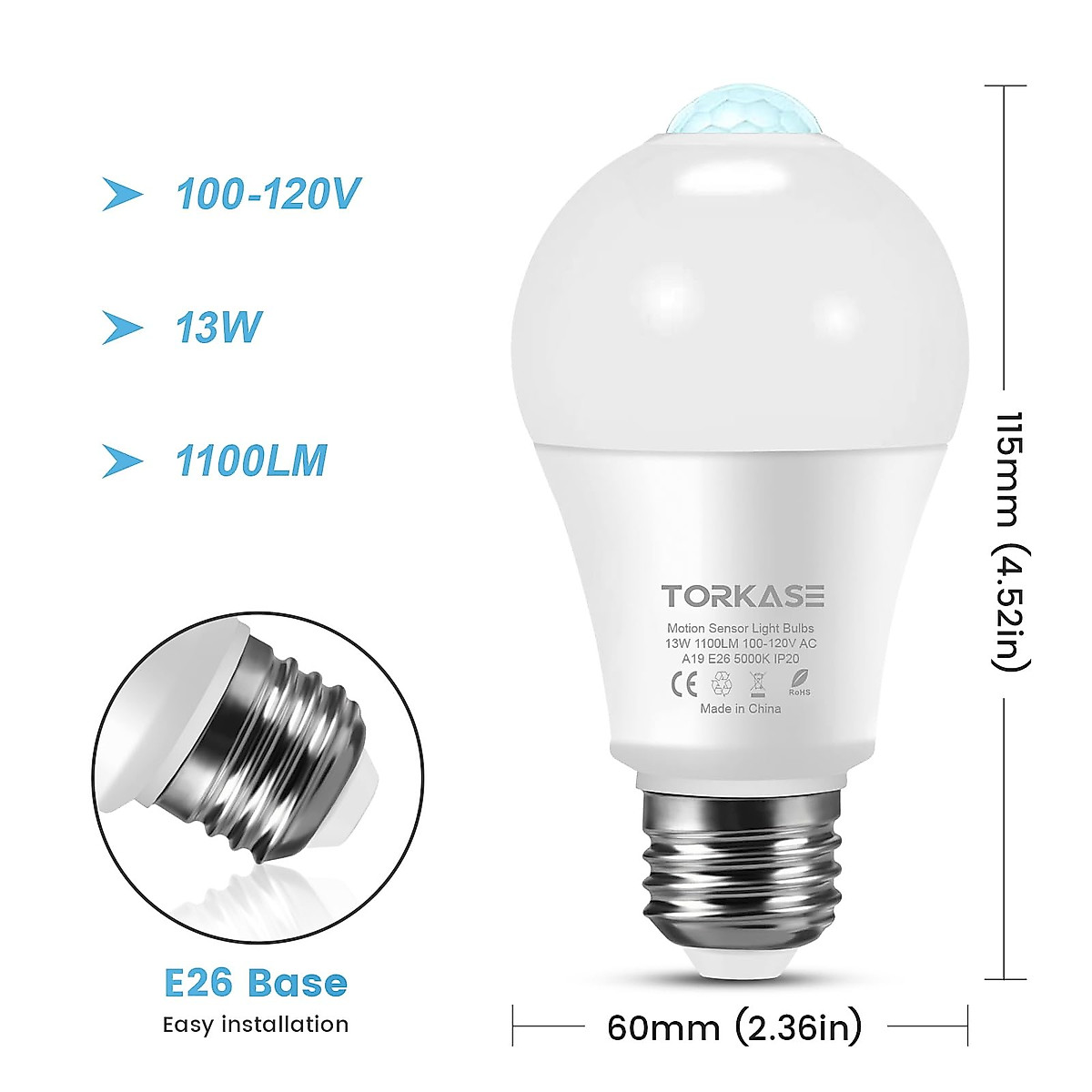 Motion Sensor Light Bulbs, 13W (100Watt Equivalent), Motion Activated Dusk to Dawn Security LED Bulb, 5000K Daylight, Energy-Efficient, for Indoor and Outdoor Lighting, Porch, Stairs, Hallway 1Pack