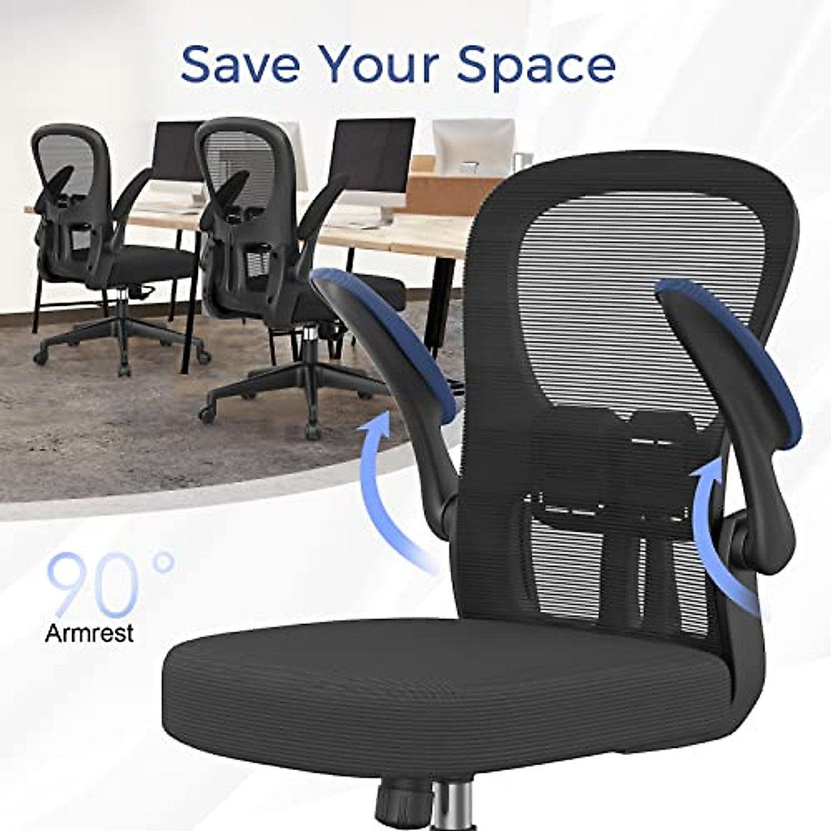 YONISEE Desk Chair - Ergonomic Office Chair Swivel Computer Chair with Flip-up Armrest, Adjustable Lumbar Support, Height Tilting Adjustment, Home Office Desk Chairs Mesh Task Rocking Executive Chair