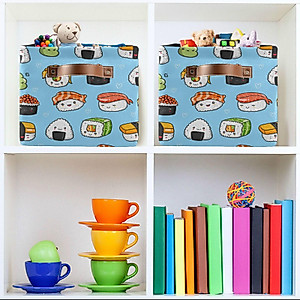 YEGAME Storage Basket Sushi Rectangular Collapsible Canvas Shelves Storage Bins with Leather Handles for Shelves Home Closet Bedroom Living Room, 1Pack