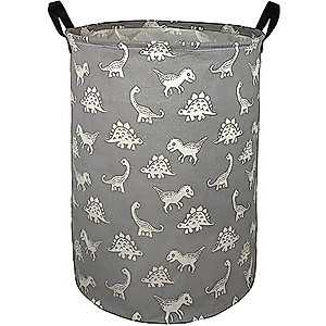 ACMUUNI Durable Canvas Large Clothes Basket Laundry Hamper with Handles,Waterproof Cotton Storage Organizer Perfect for Kids Boys Girls Toys Room, Bedroom, Nursery,Home,Gift Basket(Grey Dinosaur)