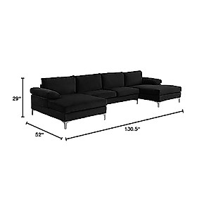 Casa Andrea Milano Modern Large Velvet Fabric U-Shape Sectional Sofa, Double Extra Wide Chaise Lounge Couch, Black