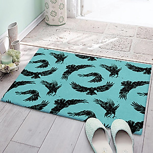 Door mat Door Mats Bath Rugs Halloween Black Crows,Soft Fluffy Plush Doormats Non Slip Carpet Teal Blue Turquoise Linen Texture,gy Fuzzy Area Throw Rug for Kitchen/Bathroom/Living Room 18x30in