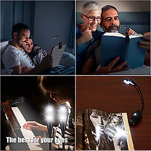 Music Stand Light, 1/2/4/10 Pack Clip on LED Book Lights, USB and AAA Battery Operated, Reading Lamp in Bed, 4 Brightness Levels, Ideal for Musician, Piano Player, Kids, Travel (Dual Arm)