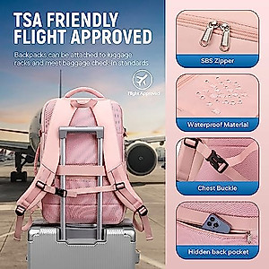 DWQOO Extra Large Travel Backpack For Women,Flight Luggage Backpack With Toiletry Bag,Personal Item Airline Approved Carry On Bag Fits 17.3 Inch Laptop,Pink