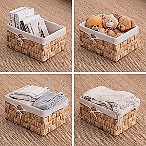 YOUDENOVA Wicker Baskets for Organizing, Water Hyacinth Storage Baskets with Handles, Set of 3 (Large & Medium & Small), 14.2" x 10.6" x 7.1"