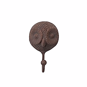 Creative Co-Op Rustic Carved Cast Iron Owl Wall Hook, Distressed Brown