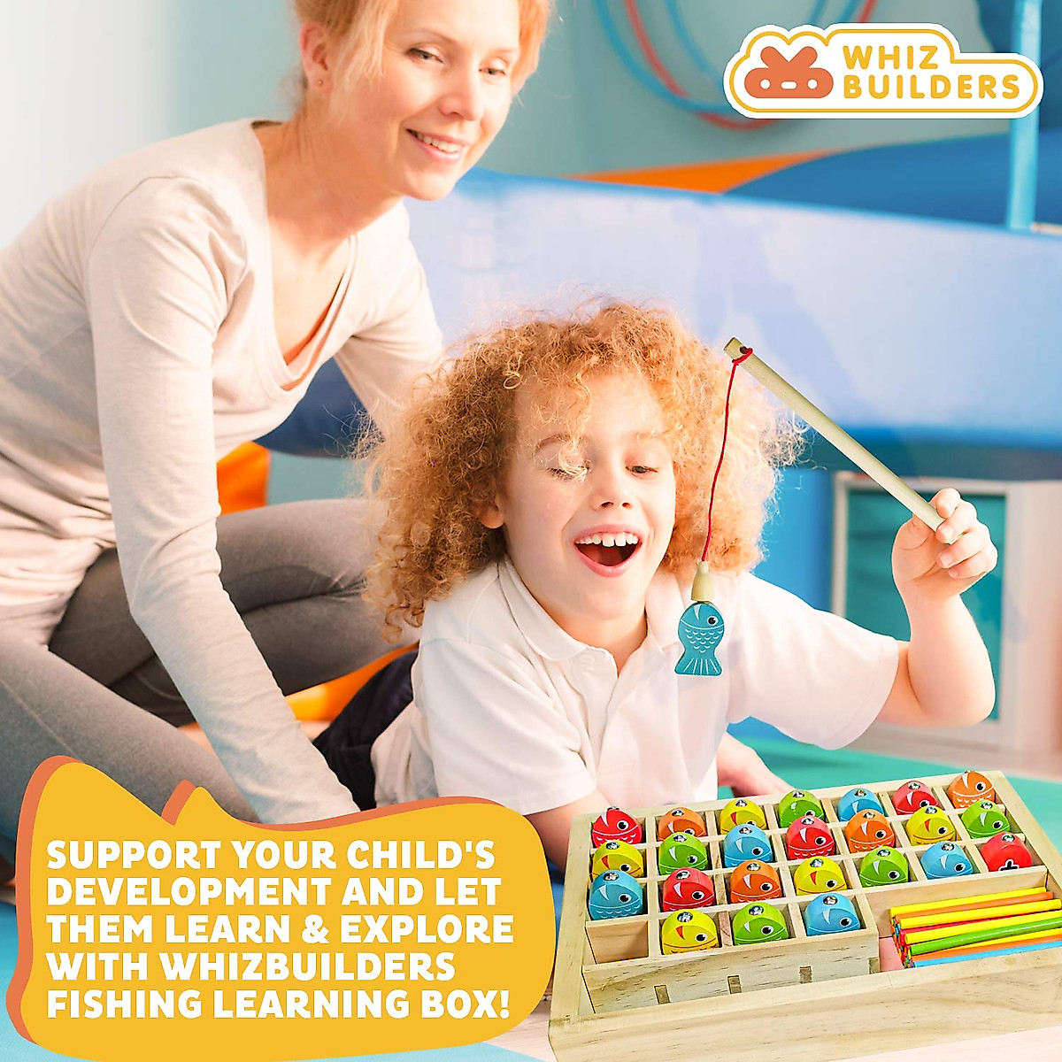 Magnetic Wooden Fishing Game For Kids, Math and Counting Toy Board Games For Toddlers & Kids Ages 3 4 5 Educational Preschool Montessori STEM Learning Kindergarten For Girls and Boys with Magnet Poles