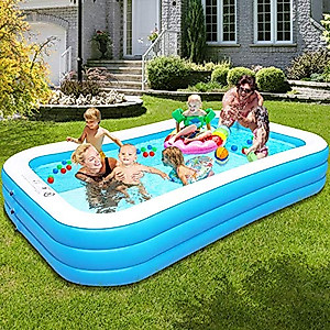 Blow Up Inflatable Kiddie Pool, 118" X 72" X 22" Family Full-Size Rectangular Swimming Big Pools for Adults Kids Outdoor, Backyard, Garden, Water Party Above Ground