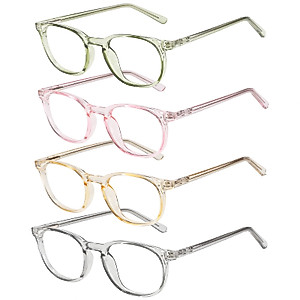 KSSESSE 4 Pack Reading Glasses for Women Men Blue Light Blocking Oval Readers with Spring Hinge 1.75