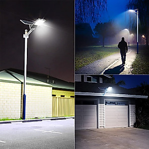 WEAFIEO 450W Solar Street Light, Dusk to Dawn LED Solar Flood Light with Motion Sensor, Remote Control and Pole, Super Bright 6500K Waterproof Solar LED Outdoor Garden Light, Garden, Street