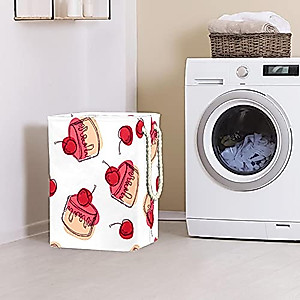 Inhomer Cherry Cupcakes Sweet Dessert Pattern Large Laundry Hamper Waterproof Collapsible Clothes Hamper Basket for Clothing Toy Organizer, Home Decor for Bedroom Bathroom