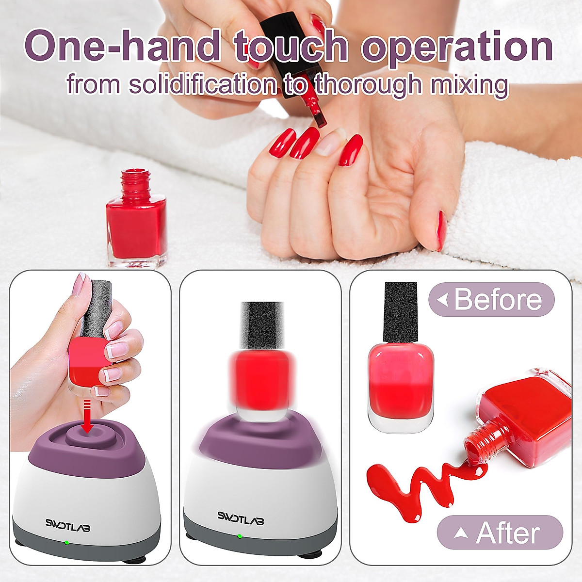 SWDTLAB Mini Vortex Mixer, Lab Vortex Shakers Speed 3500rpm with Touch Function LED Indicator Vortex Paint Mixer for Nail Polish Ink Eyelash Adhesives Test Tubes Vortex Mixing and Acylic Paint Purple