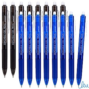 sunacme Erasable Gel Pens, Retractable Erasable Gel Pen Clicker Fine Point 0.7 mm, Smooth Ink for Writing (8 Black/8 Blue)
