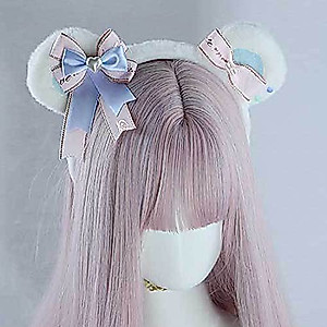 Faylay Women Furry Bear Ear Animal Ears Lovely Headband Bowknot Decor (BL)