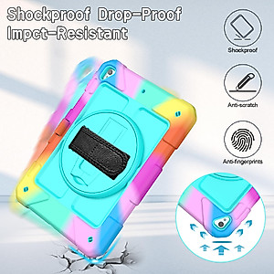 LTROP Protective Cover Case for iPad 6th/ 5th Generation & iPad Air 2 Case, iPad 9.7 Inch Case with Shoulder Strap Pen Holder Swivel Stand, Aqua Teal