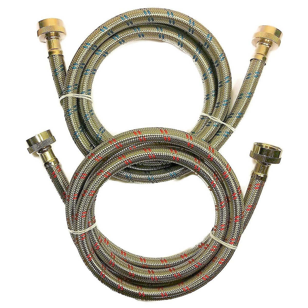 Premium Stainless Steel Washing Machine Hoses - Burst Proof (2 Pack) Red and Blue Striped Water Connection Inlet Supply Lines from Kelaro