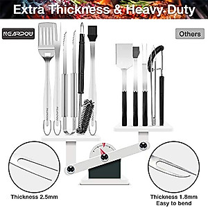 NEARPOW Heavy Duty BBQ Grill Tools Set, 18” Long Handle Grill Utensils Kit, Tongs Spatula Fork Basting Brush Cleaning Brush, Stainless Steel Barbecue Accessories Gift for Men Grilling Cooking Camping