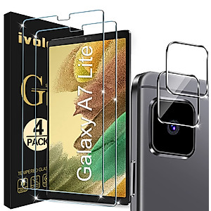 ivoler [4 Pack] (2 Pack) Screen Protector for Samsung Galaxy Tab A7 Lite 8.7inch (SM-T220 / T225) 2021 with 2 Pack Camera Lens Protector Tempered Glass, Scratch Resistant Anti-Fingerprints HD Clear