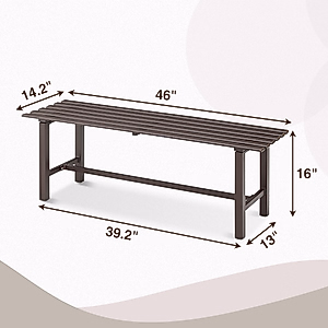 Mutaomay Outdoor Bench, Metal Weatherproof Front Porch Bench, 2-Person Porch Bench, Anti-Rust Outdoor Backless Bench for Park, Swimming Pool, and Yard, Light Weight with 350LBS Capacity (Dark Brown)
