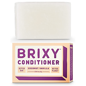 BRIXY Conditioner Bar for Hydration & Softness, All Hair Types, pH Balanced & Safe for Color Treated Hair, Vegan & Plastic-Free (1 Count, 4 oz) - Coconut Vanilla