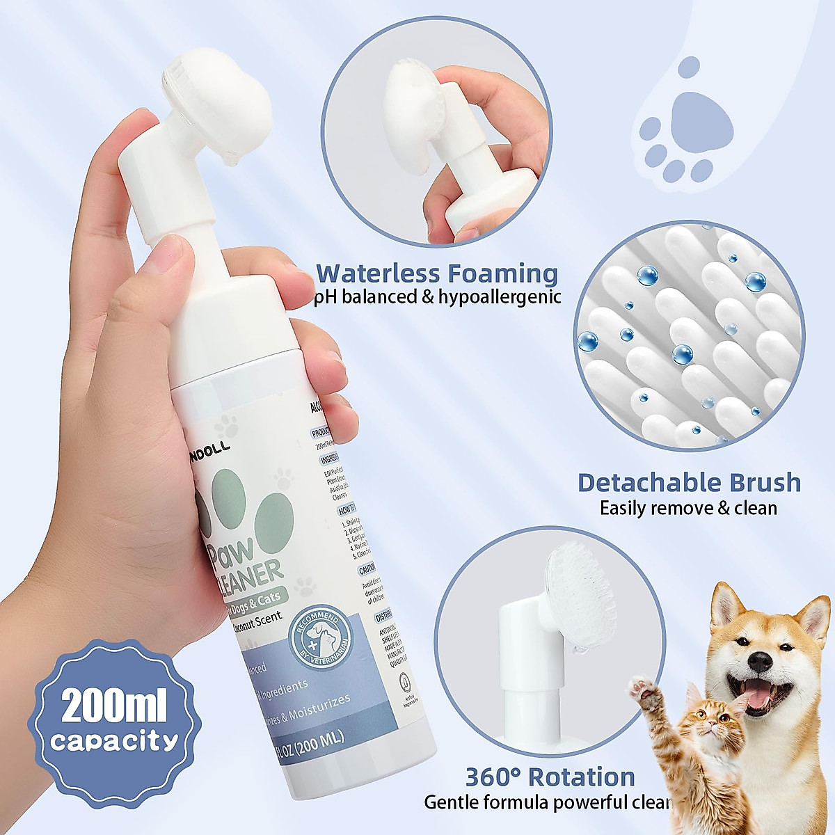 Paw Cleaner for Dogs - Clean Paws No-Rinse Foaming Cleanser for Dogs &amp; Cats Small Large Medium Breed Dog Paw Foot Washer Grooming Supplies for Pet Care 2pcs