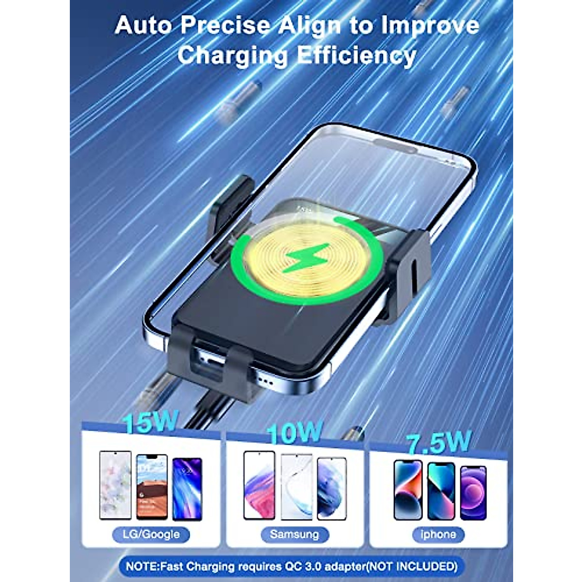 Wireless Car Charger, MOKPR Auto-Clamping Car Mount 15W/10W/7.5W Fast Charging Air Vent Car Phone Mount Compatible with iPhone 14/13/13 Pro/12 Pro Max/12 pro/12/11/10/8 Series, Samsung Galaxy Series