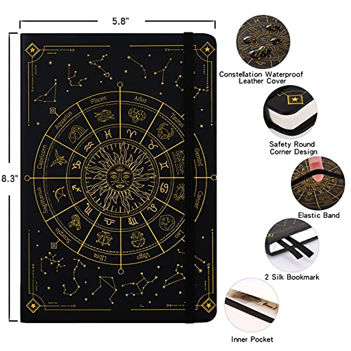 Btooktops Hardcover Notebook for Work, Lined Journal for Man Woman Writing, A5 College Leather Diary with Inner Pocket 192 Pages (Black)