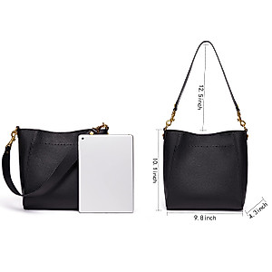 DORIS&JACKY Leather Bucket Tote Bag For Women Medium Hobo Shoulder Purse And Handbags (1-Black)