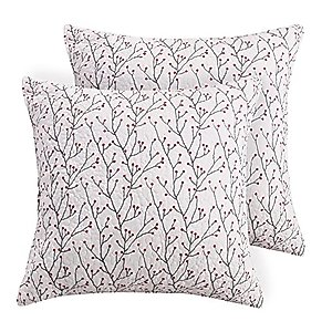 Levtex Home - Holly - Euro Sham (26x26in.) Set of Two - Branch Design - Red, Charcoal and White