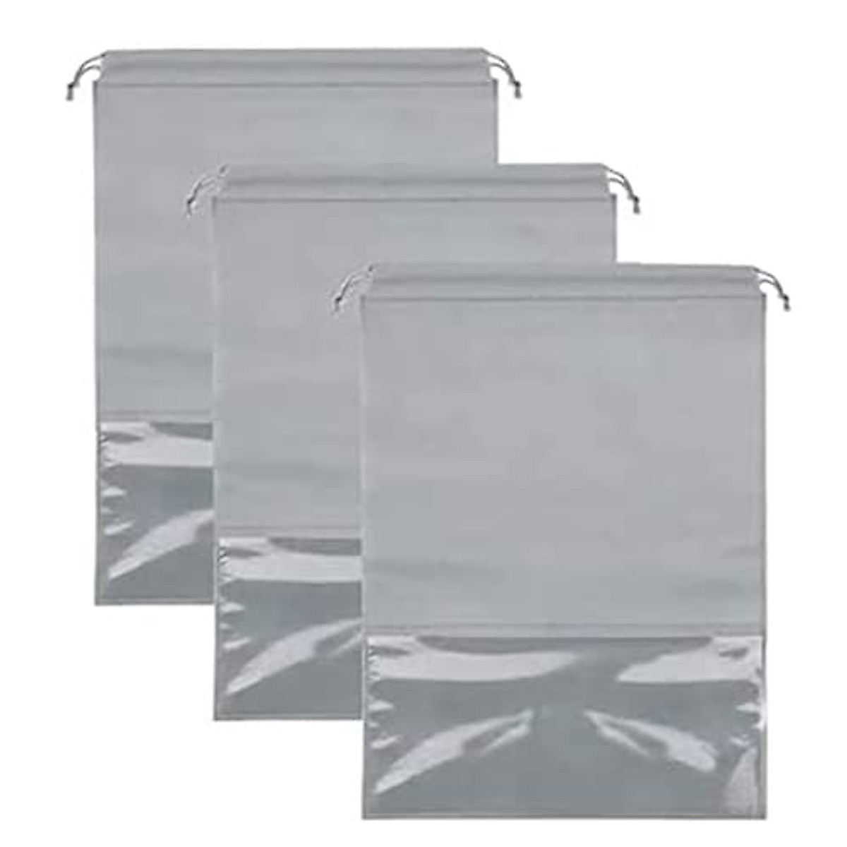 Medsuo 3pcs Breathable Large Non-Woven Drawstring Travel Shoe Bag with Transparent Slot for Men and Women for Boots High Heel Shoes and Sandals (Light Grey)