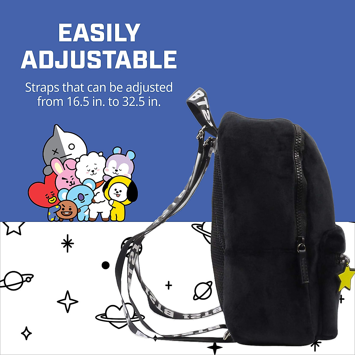 Concept One BT21 LINE FRIENDS Backpack, Plush Mini School Bag, Black, One Size