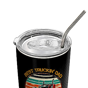 20oz Best Trucking Dad Tumbler, Truck, Trucker Gifts for Dad, Parent, Grandpa, Father Gifts, Coffee Thermos for Men, Stainless Steel Double Wall Vacuum Insulated Coffee Mug, Travel Cup with Lid