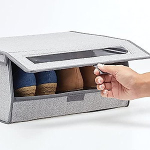 mDesign Large Fabric Closet Shoe Storage Box w/Clear Window - Shoe, Sandal, Sweater, Linen, Clothes Organizer - Boot Storage Solutions - Shoe Bin - Lido Collection, 4 Pack, Gray Herringbone