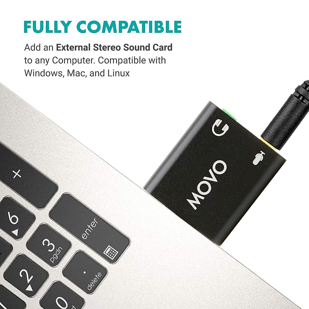 Movo USB-AC 3.5mm TRS Microphone to USB 2.0 Stereo Audio External Sound Card Adapter for PC and Mac. USB Sound Card Adapter for Computer or Laptop Convert USB Input to 3.5mm TRS Headphone or Mic Jack