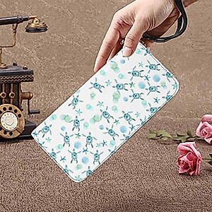 InterestPrint Women's Watercolor Sea Turtles Starfish Sea Life Clutch Wallet Wrist Strap Long Purse