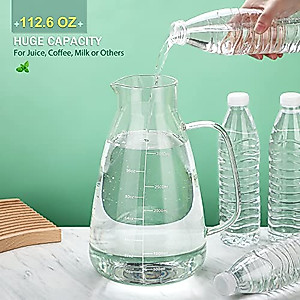 Glass Pitcher with Lid 1 Gallon, 113OZ Glass Water Pitcher with Precise Scale Line, WELLCHE 18/8 Stainless Steel Tea Pitcher 1 Gallon for Fridge, Easy to Clean Heat & Cold Resistant Borosilicate Glass