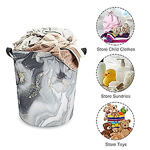 Laundry Hamper Basket Grey Marble Laundry Bag Stylish Collapsible Oxford Cloth Home Storage Bin with Handles