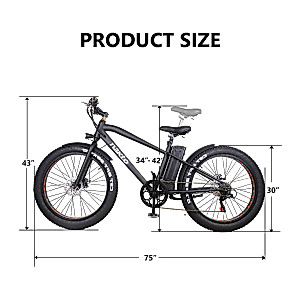 NAKTO Electric Bike Fat Tire 350W 26" Electric Mountain Bicycles for Adults, 36V10AH Removable Lithium Battery Ebike, Mountain/Beach/Snow/City Commute Ebike 6 Speed Gear,Dual Disc Brake E-Bikes