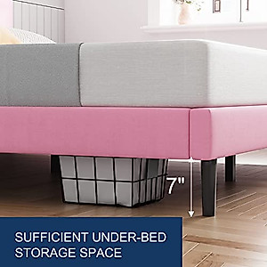 Molblly Twin Bed Frame Upholstered Platform with Headboard and Strong Wooden Slats, Strong Weight Capacity, Non-Slip and Noiseless,No Box Spring Needed, Easy Assembly,Pink