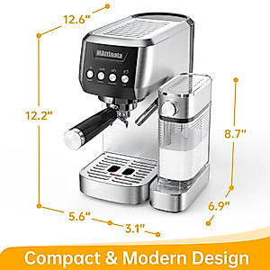 MAttinata Espresso Machine 20 Bar, Espresso Maker with Milk Frother, Cappuccino Machine for Home with 2.0 Long Life Automatic Milk Tank, Coffee Maker Present, Stainless Steel-Mattino Ultra