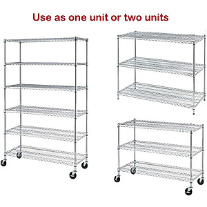 YRLLENSDAN 6000Lbs Capacity Adjustable Storage Shelves Heavy Duty Shelving Unit 6 Tier Metal Shelving with Wheels NSF Wire Shelving (48" W x 18" D x 72" H,Chrome)
