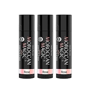 Organic Moroccan Magic Lip Balm 3 Pack | Rose Lip Balm Set | Chapsticks for Dry Lips | Made with Natural Argan, Essential Oils Lip Moisturizer and Vitamin E | Smooth Application, Non-Toxic