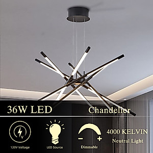 Kinglong Modern Led Ceiling Light Dimmable Black Chandelier Embedded Installation Fixture,Sputnik Pendant Light Pluggable New Art Lamp for Kitchen,Living Room Decoration Easy to Install(12 Heads)