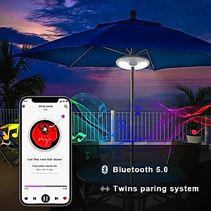 Patio Umbrella Light with Bluetooth Speaker,LED Outdoor Waterproof RGB Color Changing Parasol Light,Rechargeable USB Portable Tent Lamp for Camping Garden Patio Restaurant