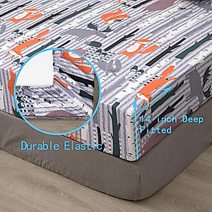 JSD Kids Printed Sheets Set Twin, Cute Forest Animals Fox Soft Microfiber Bed Sheets for Boys Girls, 3 Pieces