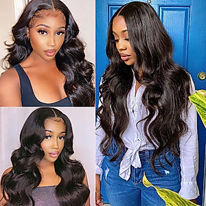 Siji Mei Body Wave Lace Front Wigs Human Hair for Black Women 13x4 Frontal Wigs Human Hair Pre Plucked with Baby Hair 150% Density Brazilian Body Wave Lace Front Human Hair Wigs Natural Black 16 Inch