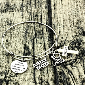 Kivosliviz Military Mom Bracelet I Once Protected Him Now He Protects Us All Mom Gifts for Army Mom