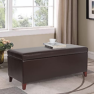 Joveco 42" Storage Bench Ottoman Footstool- Lift Top Coffee Table Ottoman- Brown Faux Leather Ottoman with Storage- End of Bed Bench for Living Room and Bedroom