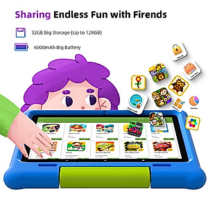 G-TiDE Kids Tablet, 10.1 inch Android 11 Tablet for Kids, 32GB ROM, Quad-Core, HD Dual Camera, WiFi Bluetooth, Parental Control, Kids App Klap with Kid-Proof Case and Screen Protector, Blue